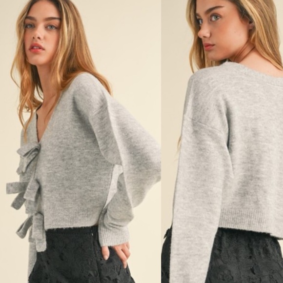 Sweaters | 337 Triple Tie Back Or Front Bow Grey Gray Bohemian Boho ...